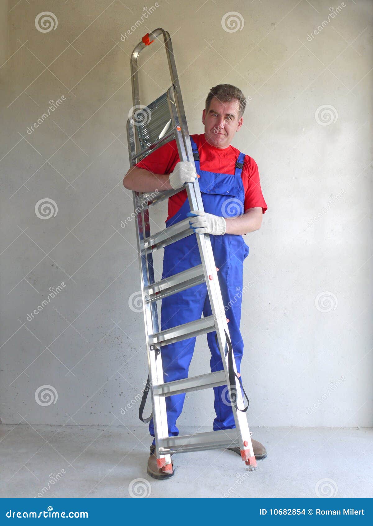 Man with ladder stock photo. Image of worker, overalls - 10682854