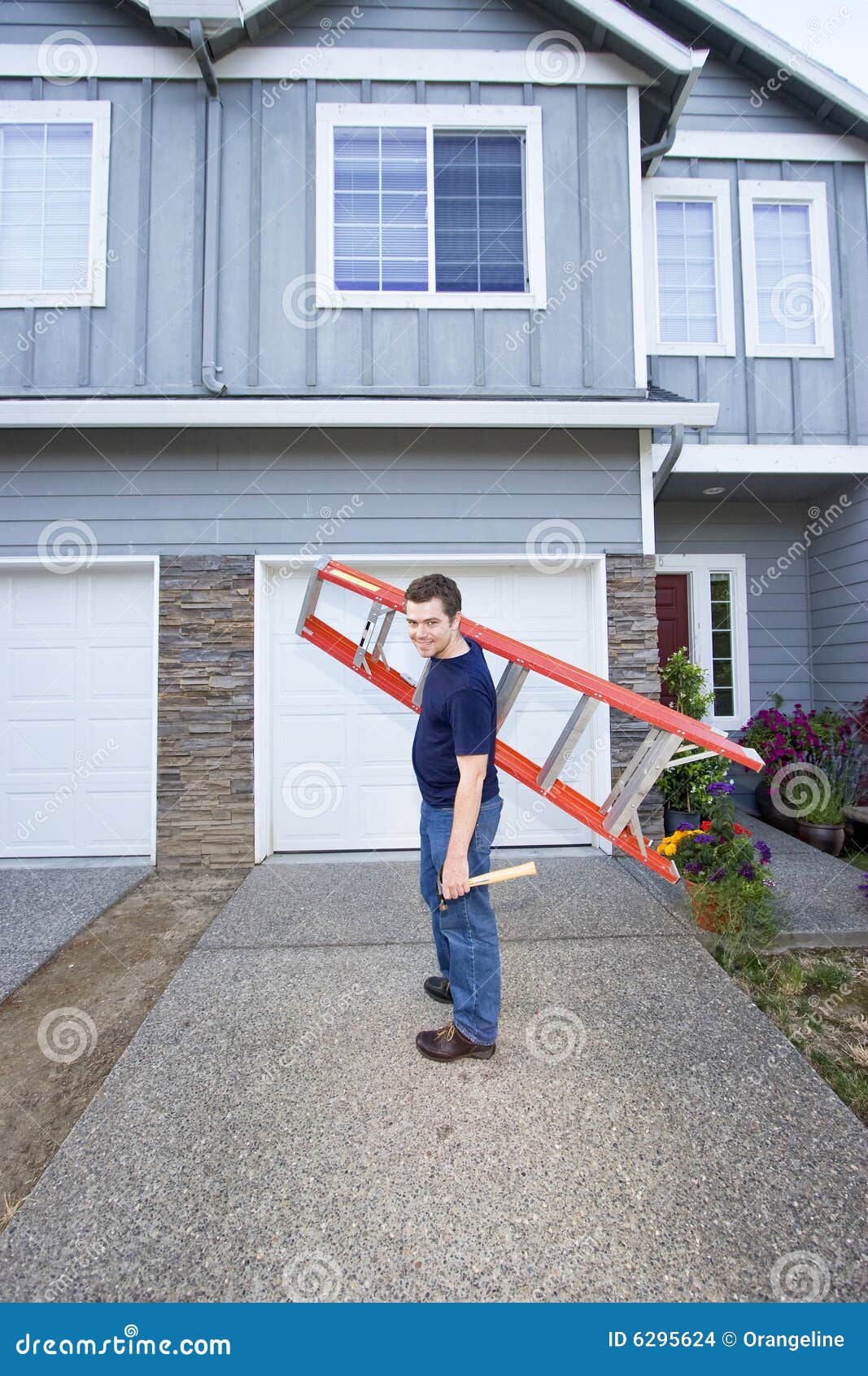 Man with Ladder stock photo. Image of self, repair, person - 6295624