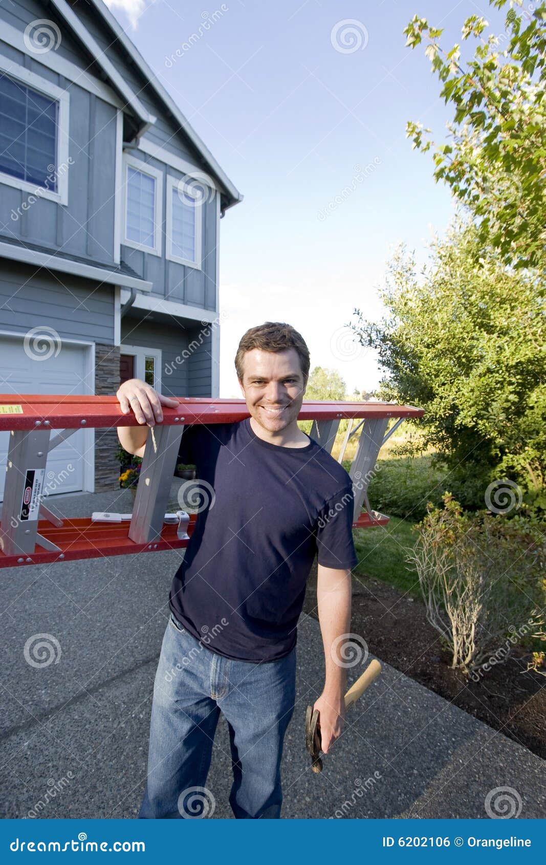 Man with Ladder and Hammer - Vertical Stock Photo - Image of smiling ...