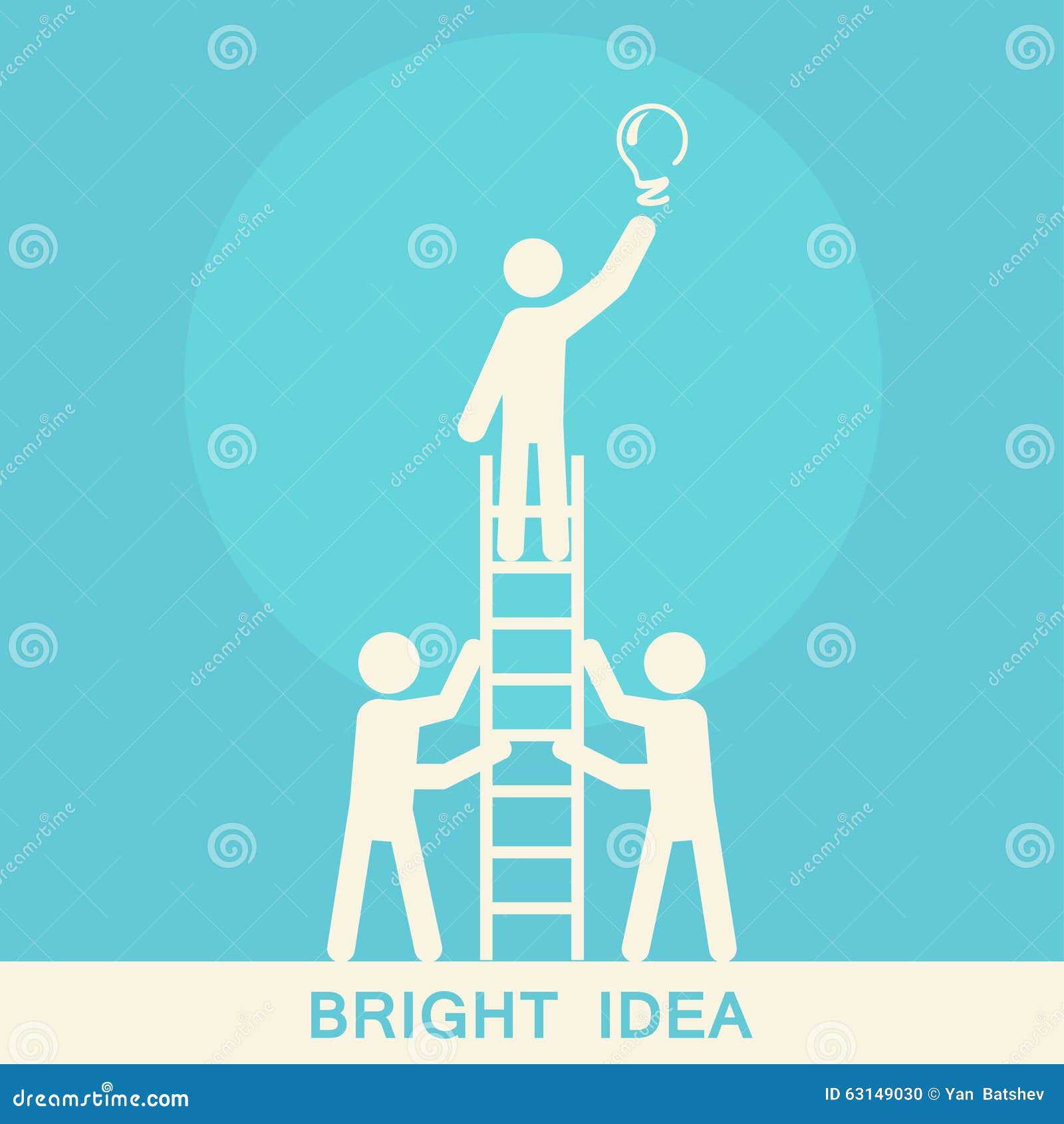 Man on a Ladder Holding a Light Bulb. Support and Teamwork Concept ...