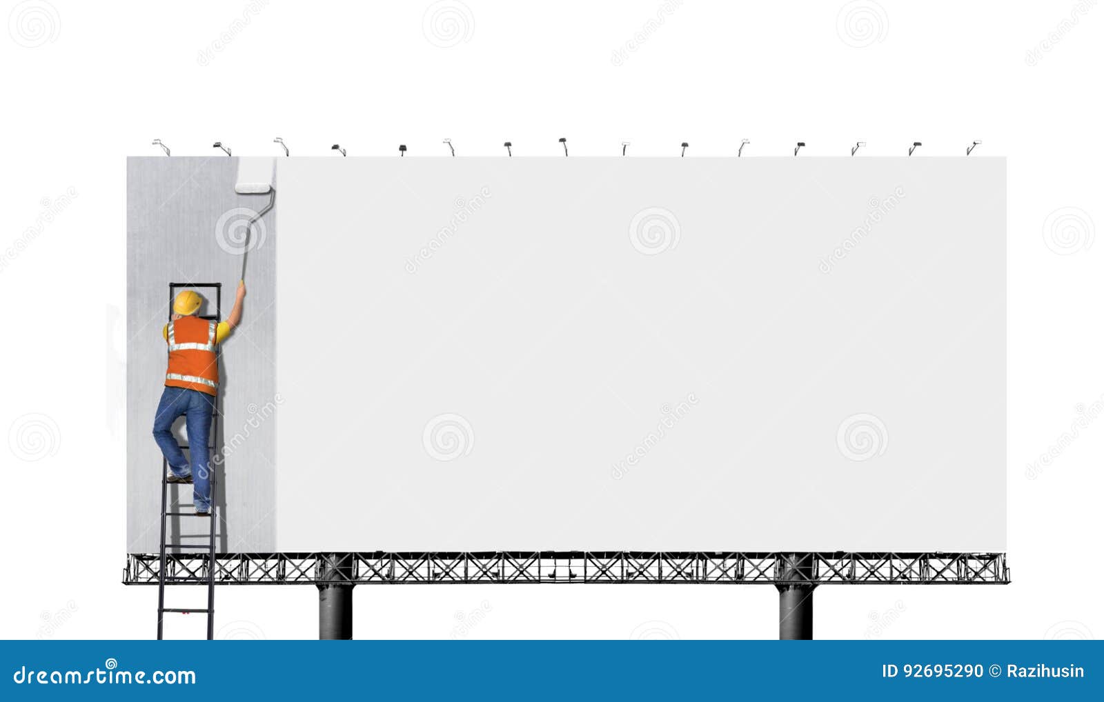 Man on Ladder Painting on Billboard Stock Photo - Image of empty ...