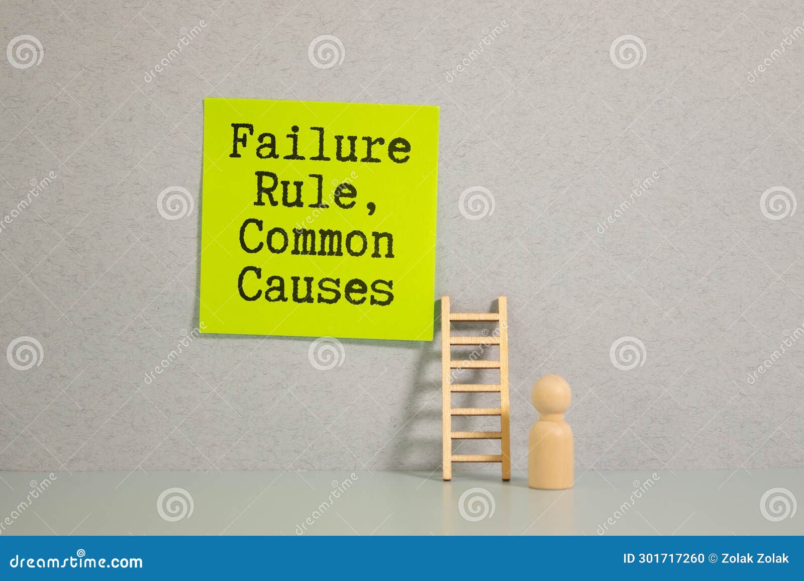 A Man with a Ladder and it Says Failure Rule, Common Causes. Stock ...