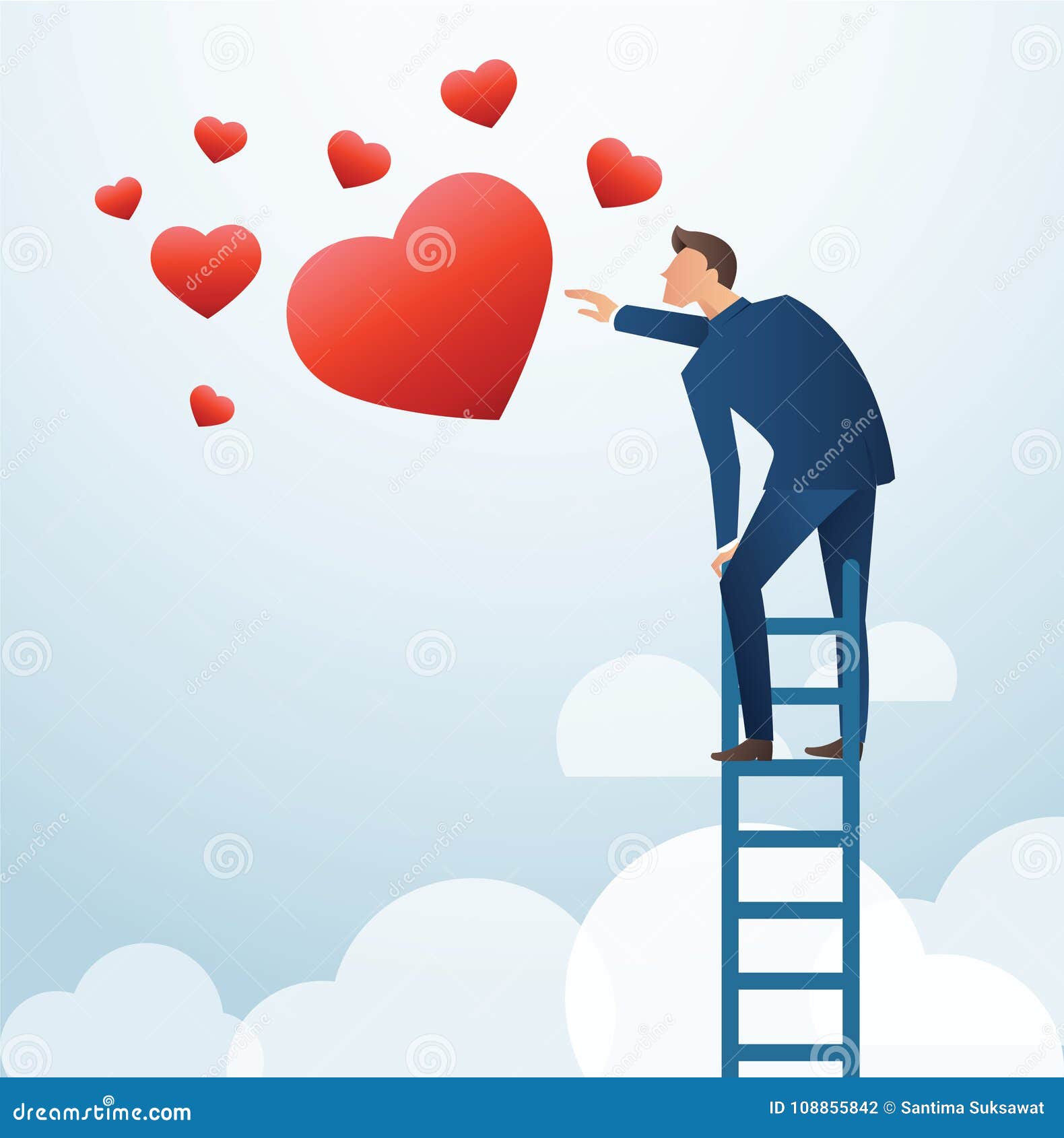 A Man on Ladder Trying To Catch the Heart Vector Illustration Stock ...