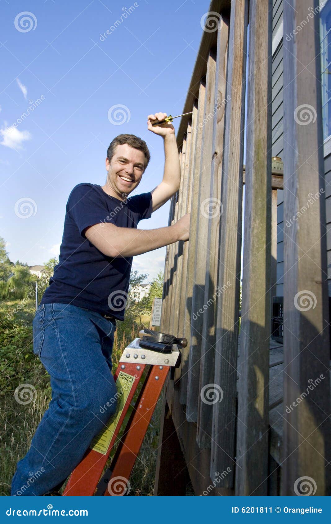 Man on Ladder - Vertical stock image. Image of smiling - 6201811
