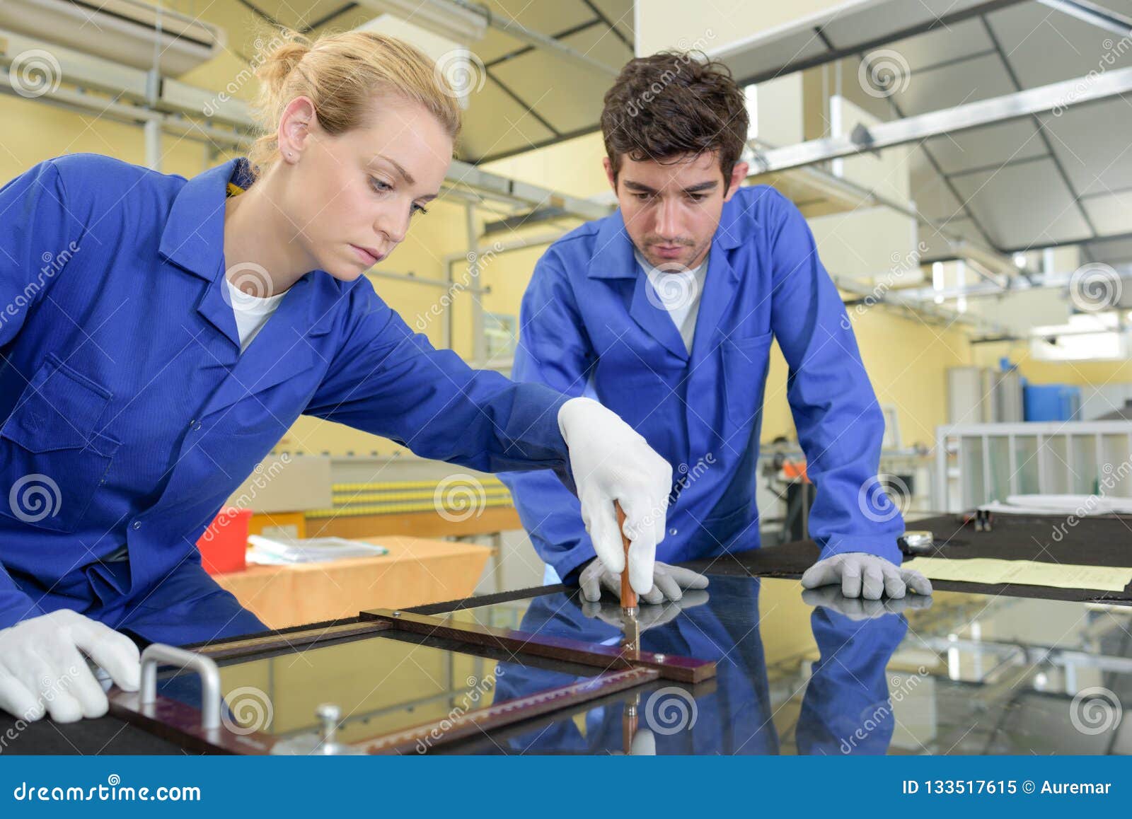 Man and Lady Working with Glass Stock Image - Image of workshop ...