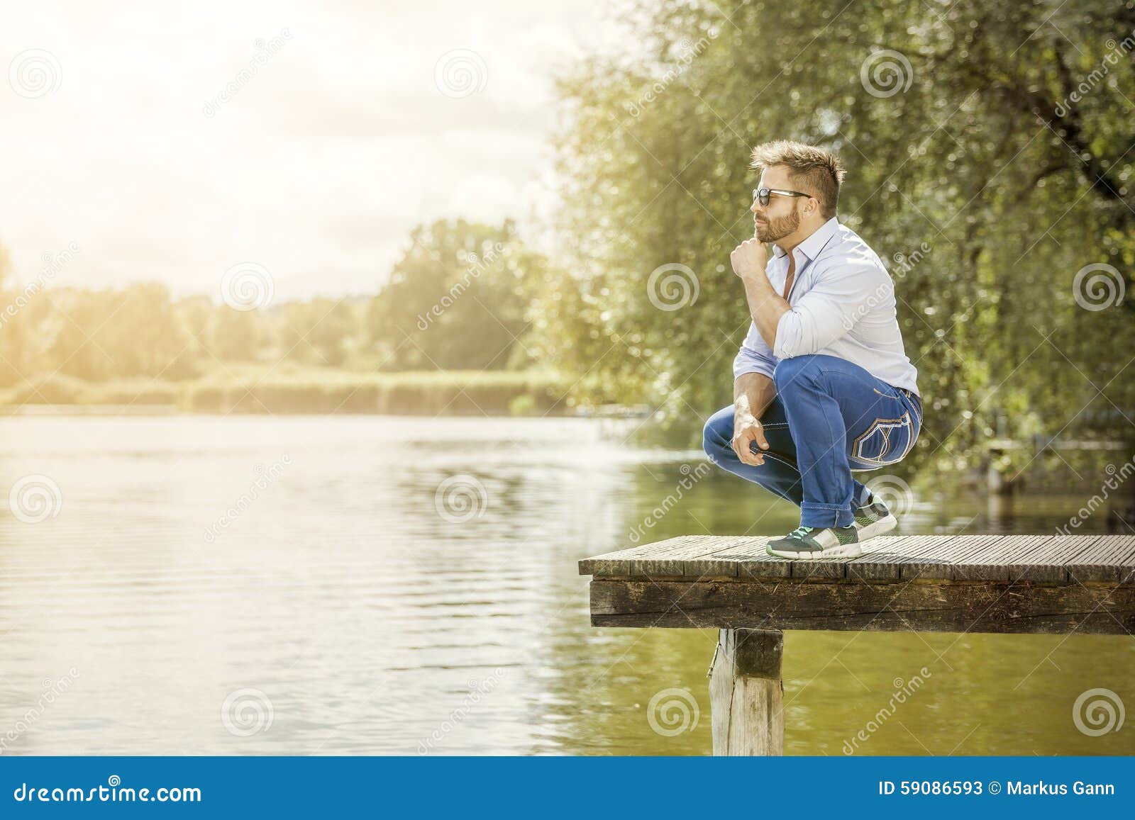 Man at the lake stock image. Image of nature, quiet, adult - 59086593