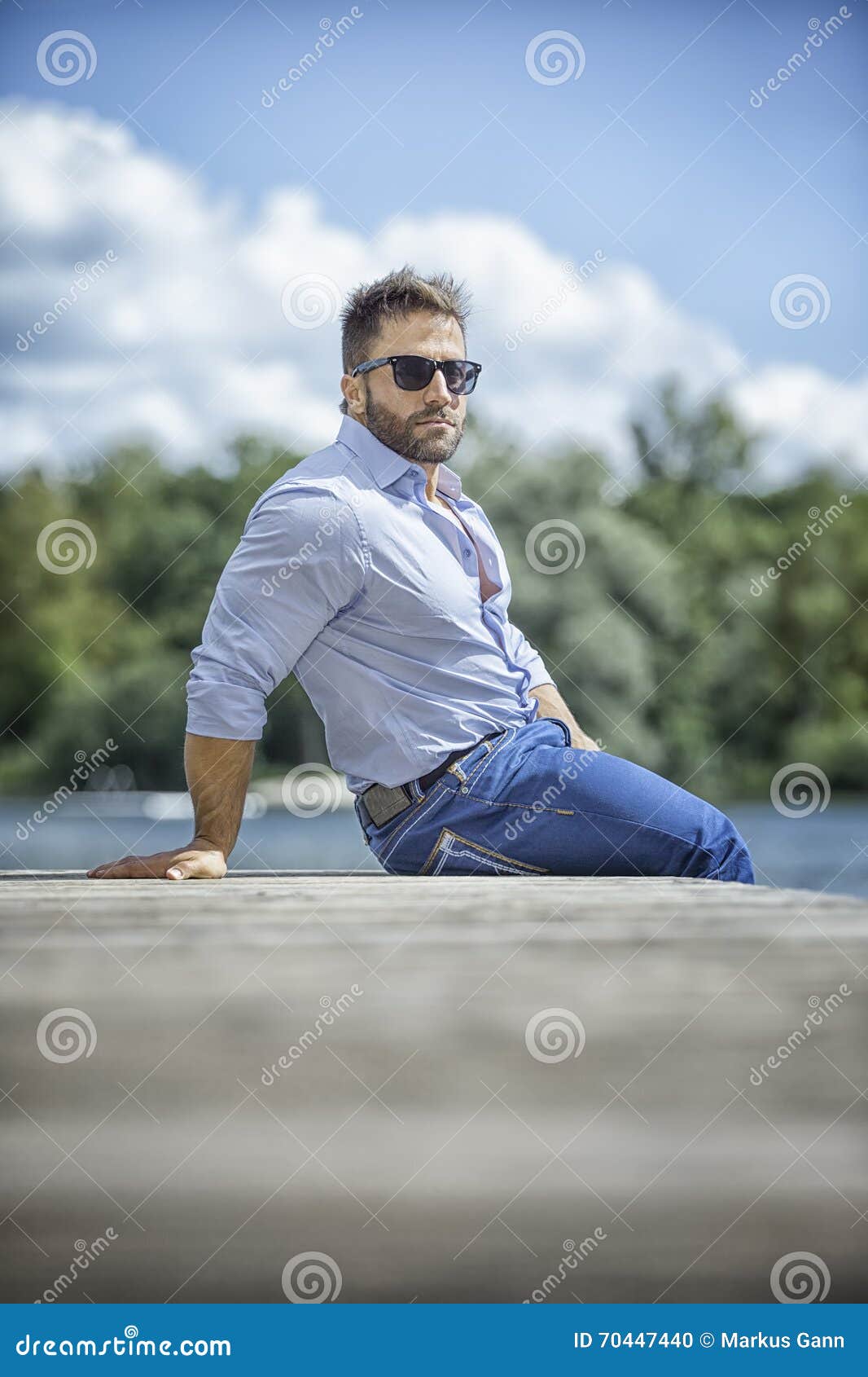 Man at the lake stock photo. Image of rural, male, lake - 70447440