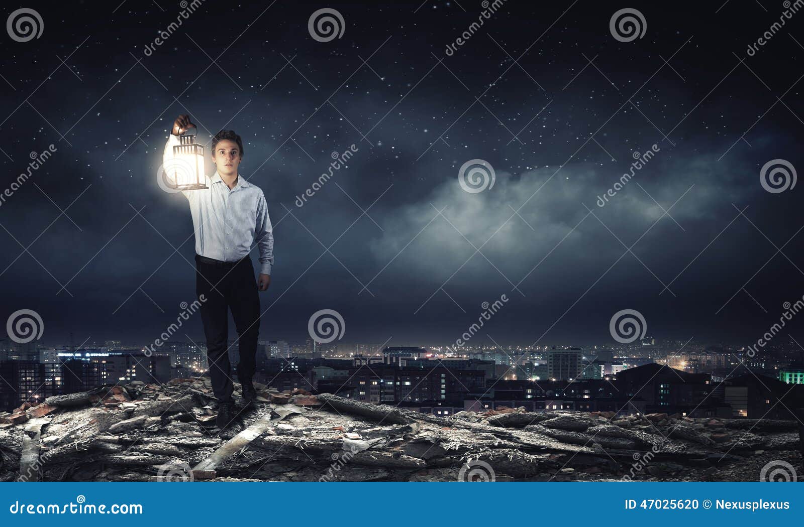 Man with lantern stock photo. Image of challenge, manager - 47025620