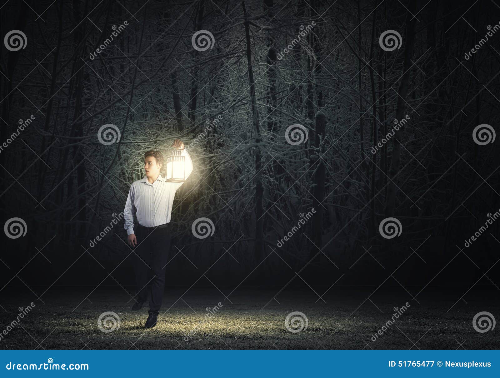Man with lantern stock image. Image of enlighten, forest - 51765477