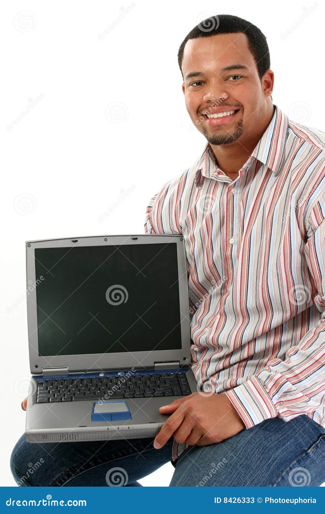 Man with laptop stock image. Image of pose, smiling, black - 8426333