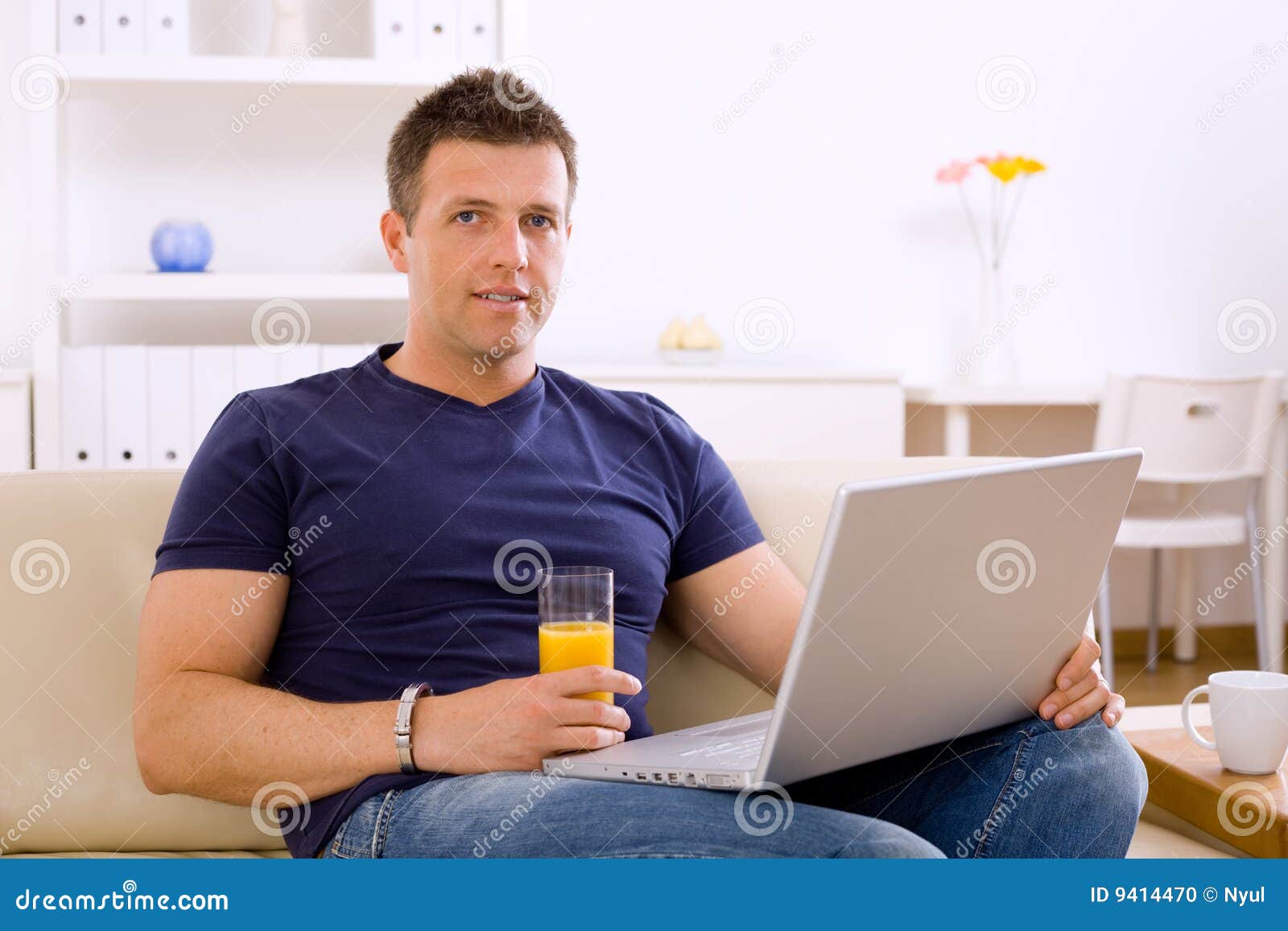 Man with laptop stock photo. Image of apartment, domestic - 9414470