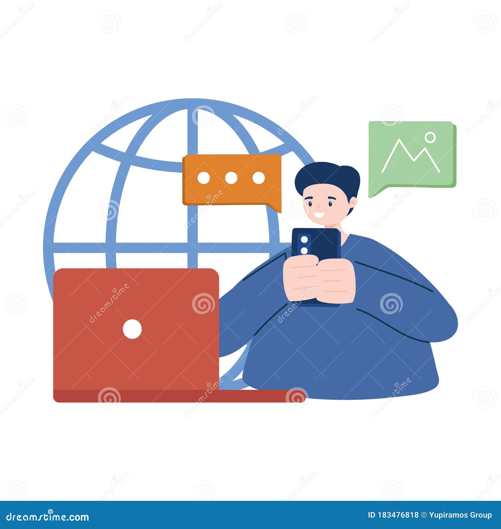 Man with Laptop and Bubbles Vector Design Stock Vector - Illustration ...