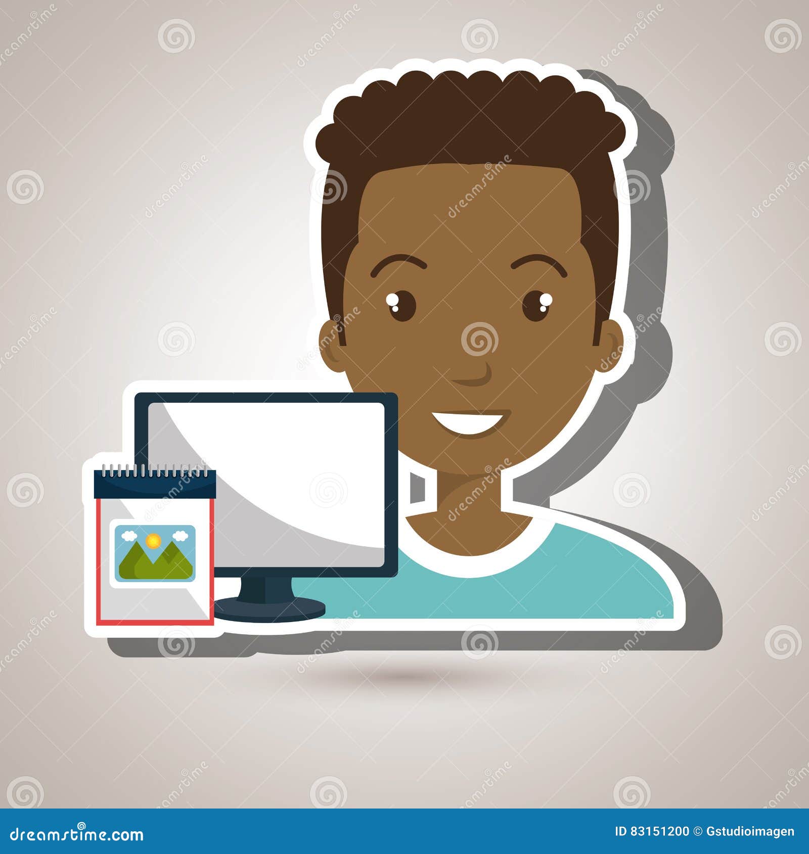 Man Laptop Camera Paint Color Stock Illustration - Illustration of flat ...