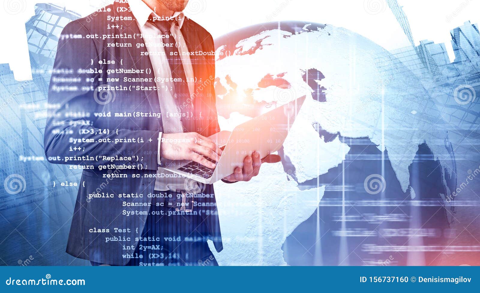 Man with Laptop Coding in City Stock Photo - Image of computer ...