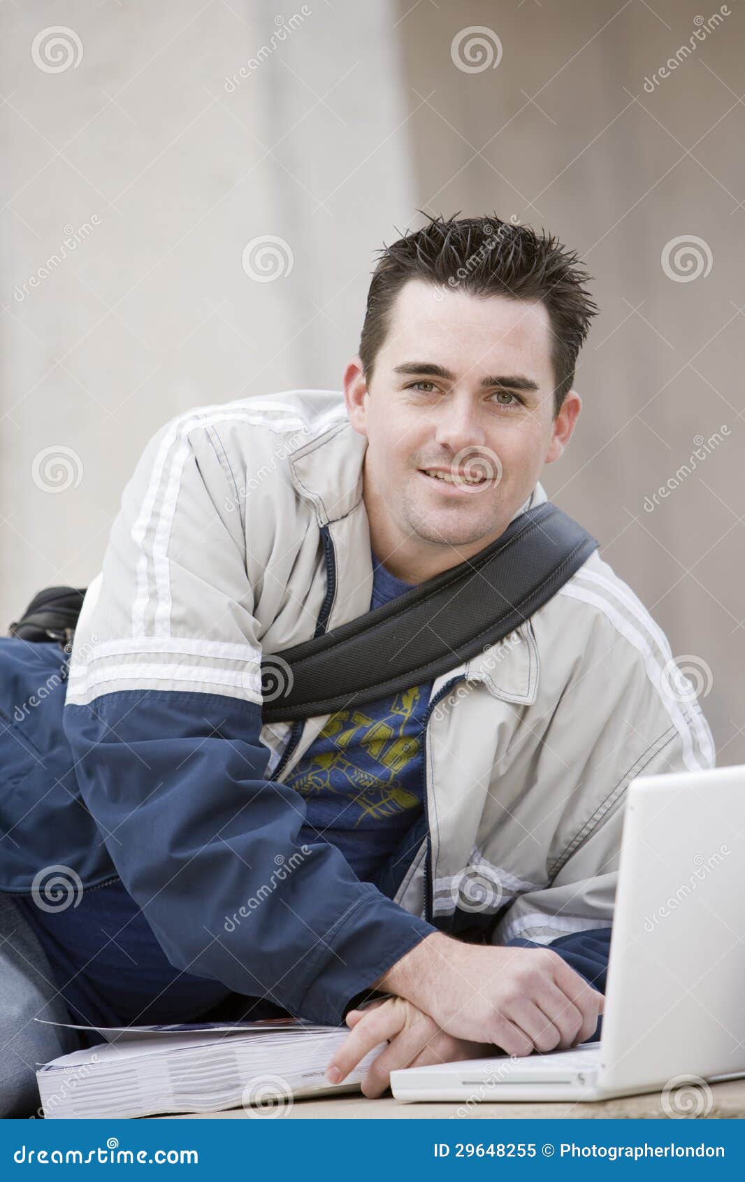 Man with Laptop at College Campus Stock Image - Image of studying, male ...
