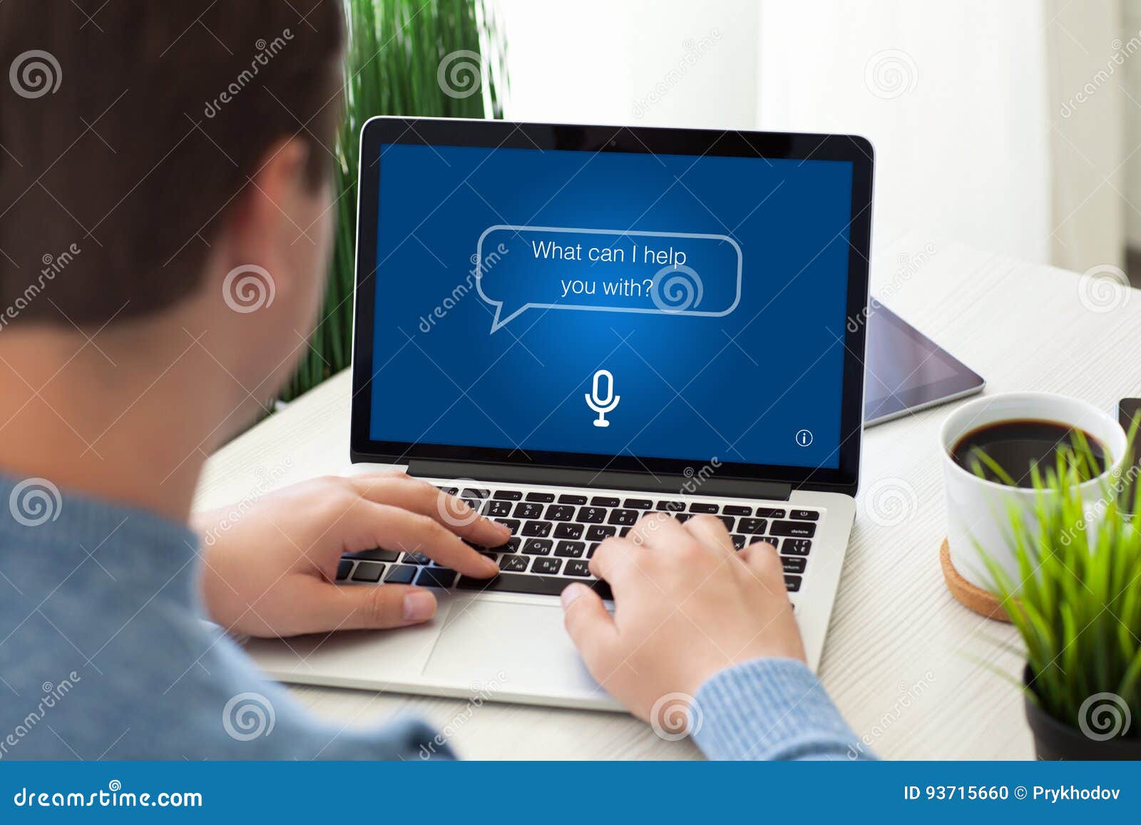Man Laptop Computer with App Personal Assistant Screen in Room Stock ...
