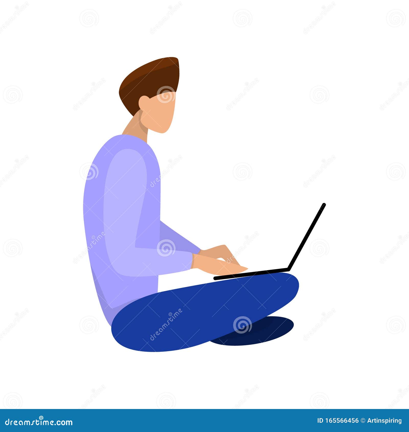 Man with Laptop Computer. Character Working on Notebook Stock Vector ...