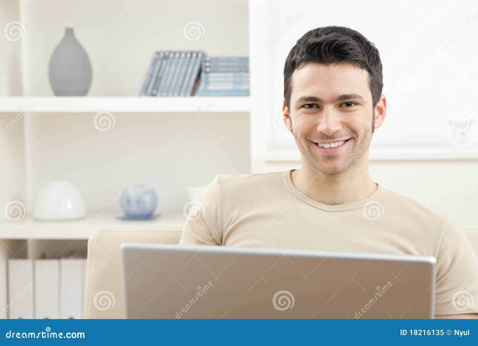 Man with Laptop Computer at Home Stock Image - Image of communication ...