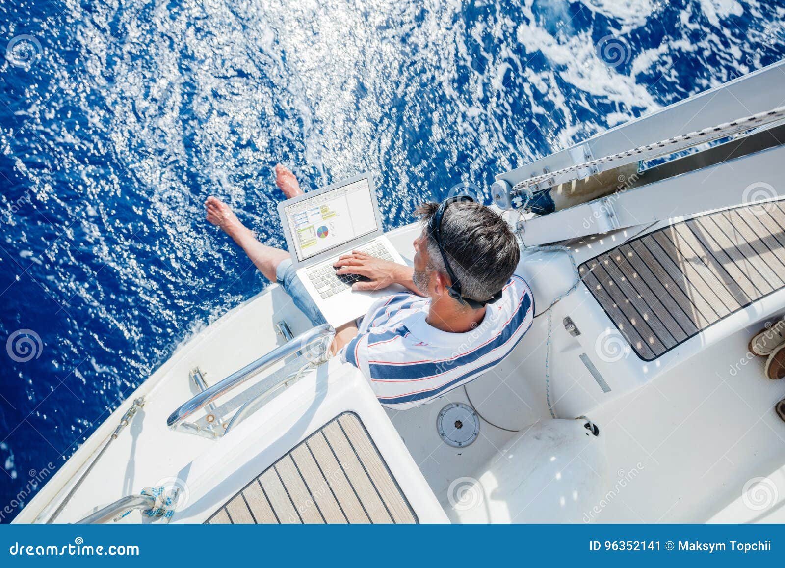 Man with Laptop Computer on Sailboat Stock Image - Image of sailor ...
