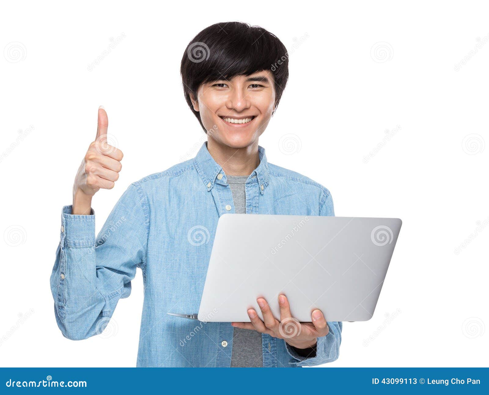Man with Laptop Computer and Thumb Up Stock Image - Image of teenage ...
