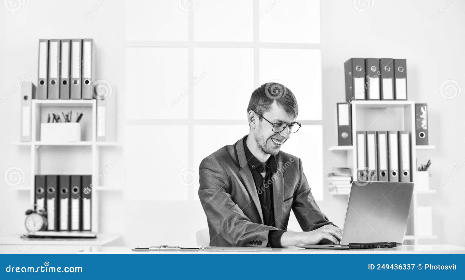 Man with Laptop Computer Work in Office, Web Developer Concept Stock ...