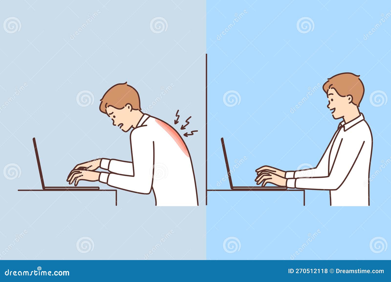 Man with Laptop Feels Pain in Back and for Incorrect Posture at ...