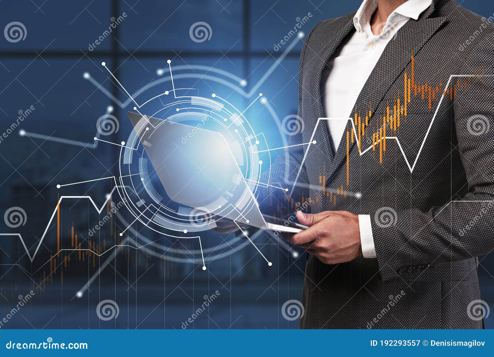 Man with Laptop, Graph and HUD Stock Image - Image of diagram, filter ...