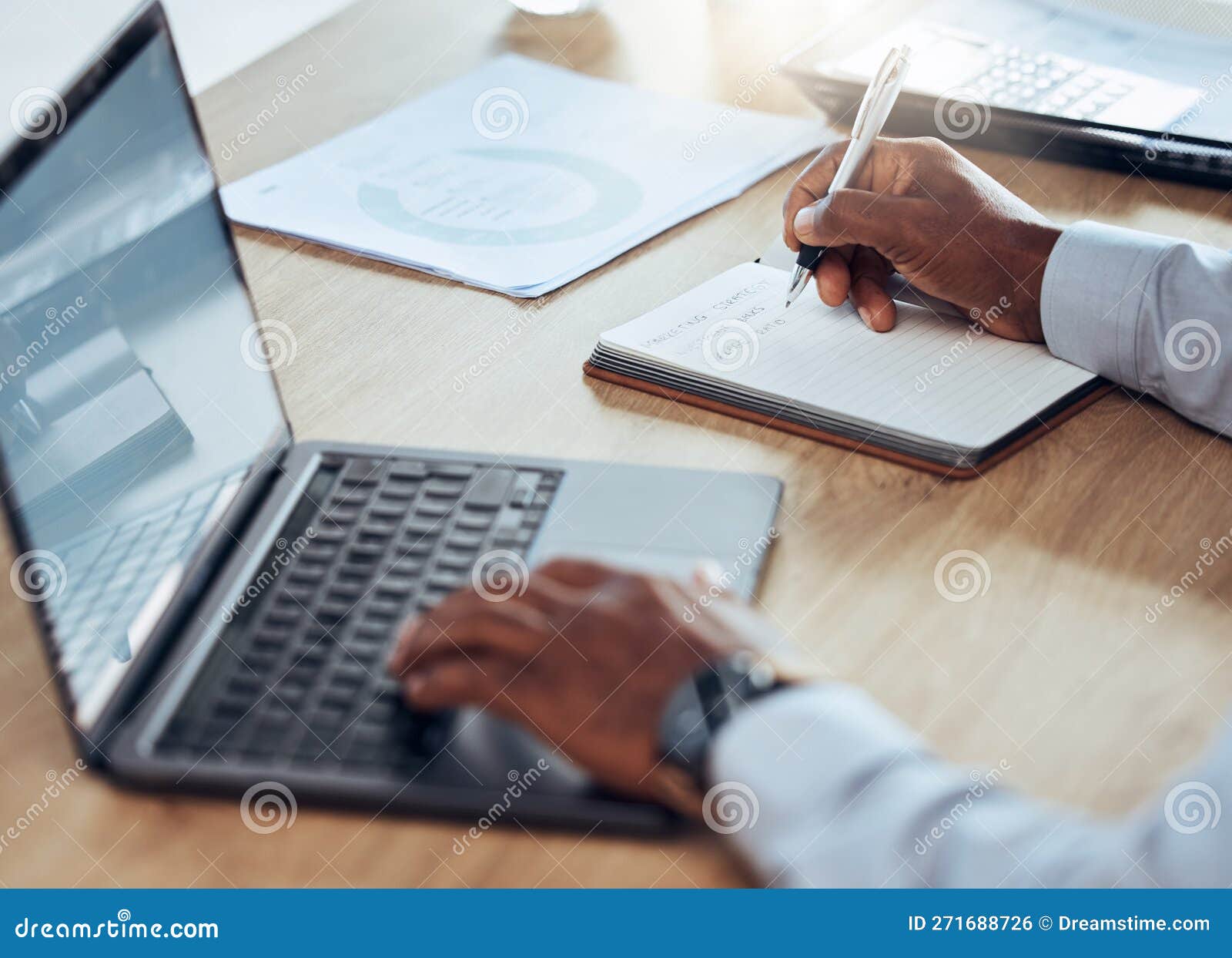 Man, Laptop and Hands Writing Notes for Business Schedule, Office ...