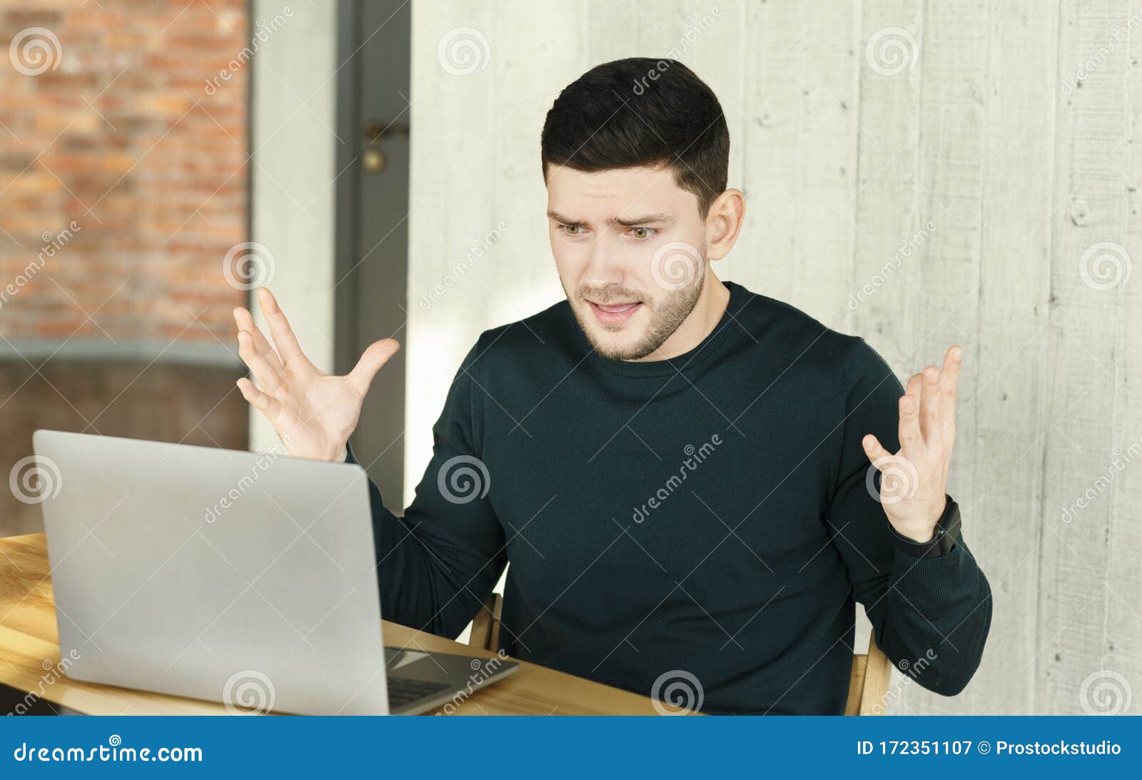 Man at Laptop Having Problem at Work Indoor Stock Image - Image of male ...