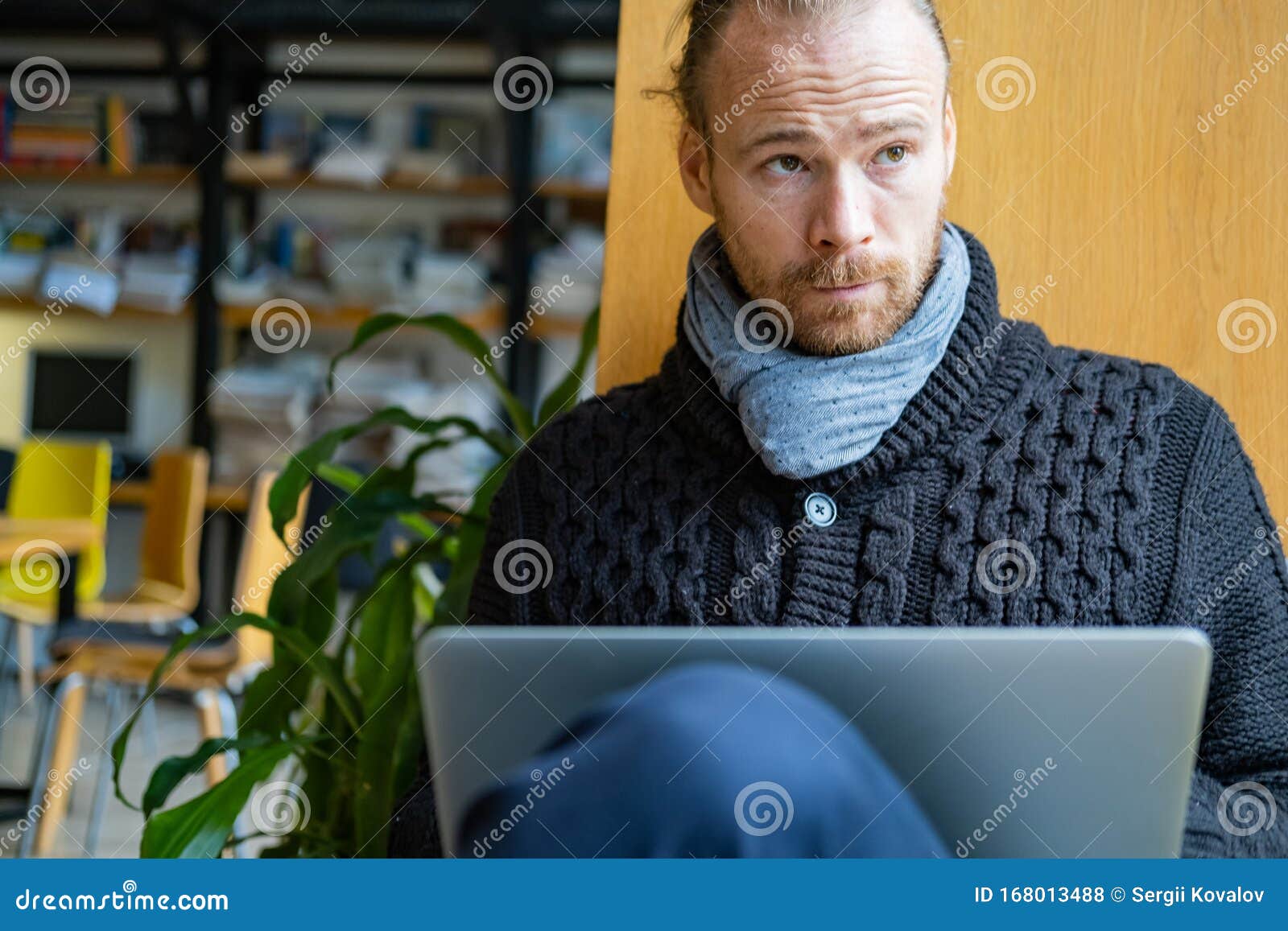 Man with Laptop Indoors Use Internet Stock Photo - Image of person ...
