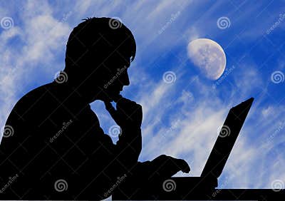 Man laptop moon stock illustration. Illustration of engineer - 993465