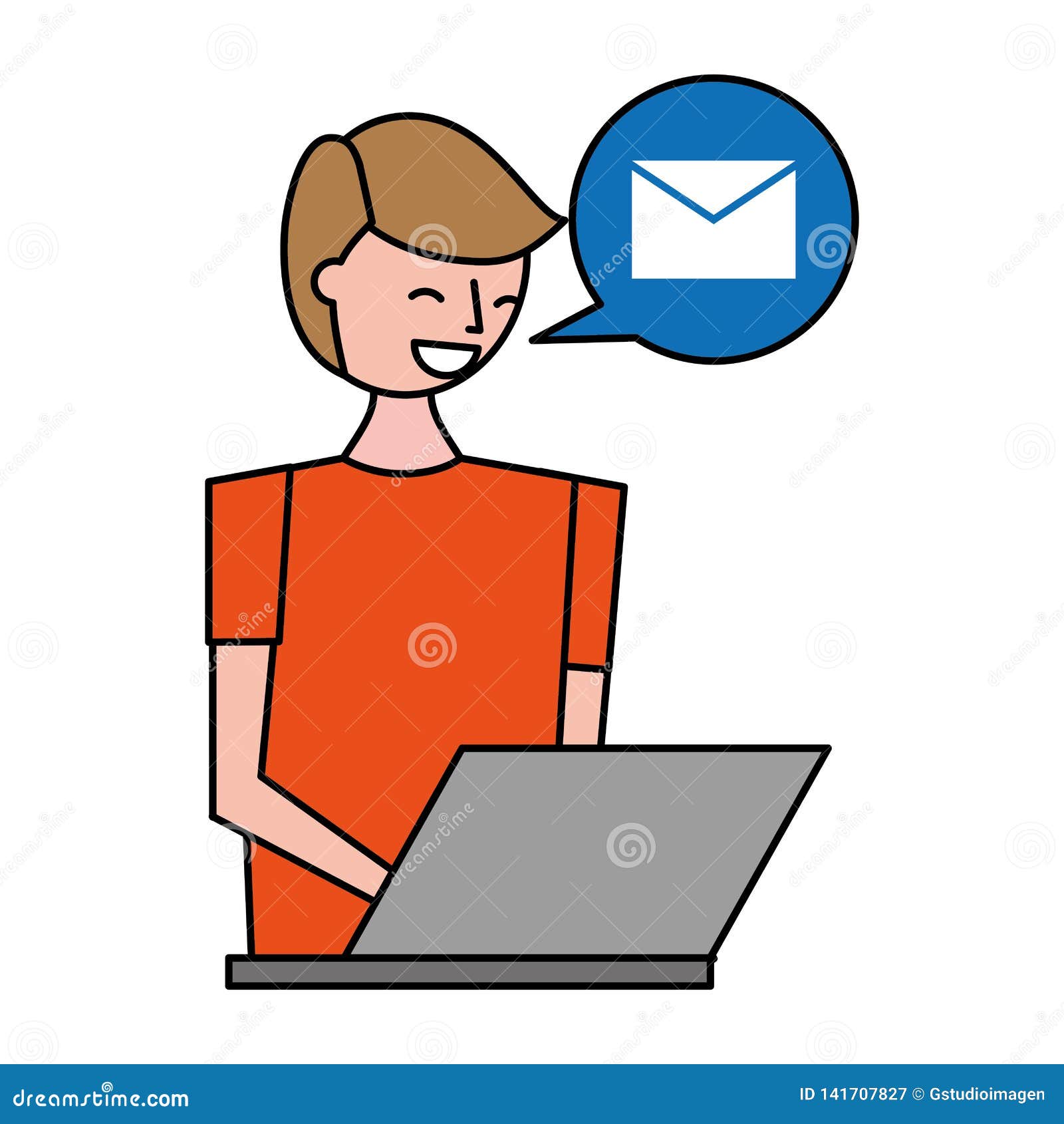 Man with Laptop Receiving Email Stock Vector - Illustration of network ...