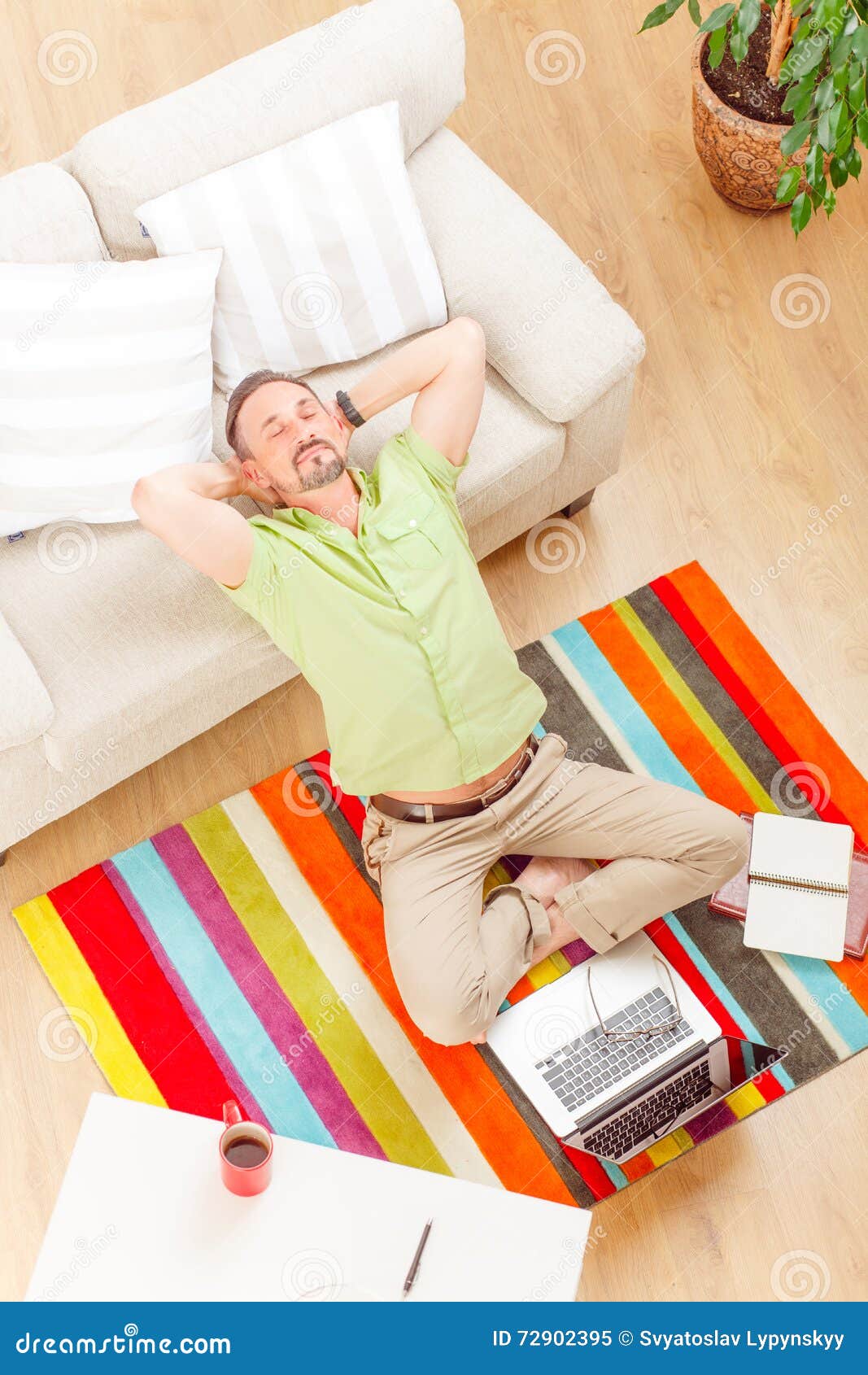 Man on Laptop Running Business from Home Stock Image - Image of casual ...