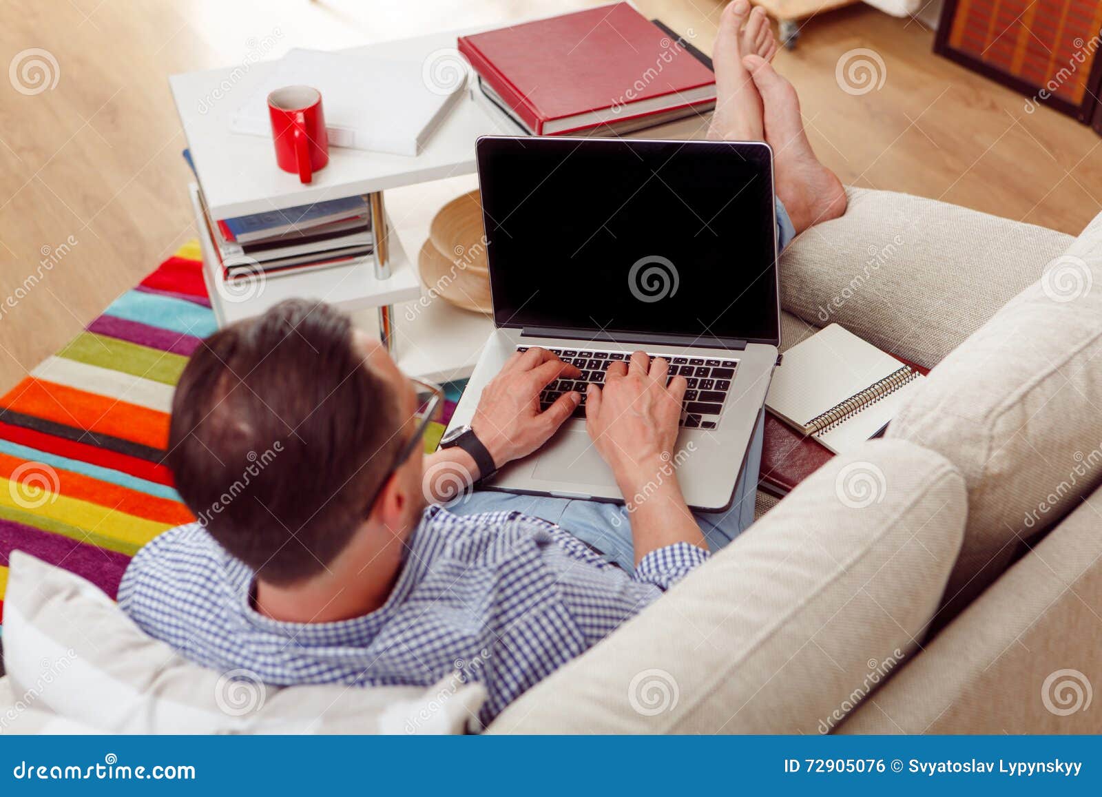 Man on Laptop Running Business from Home Stock Photo - Image of online ...