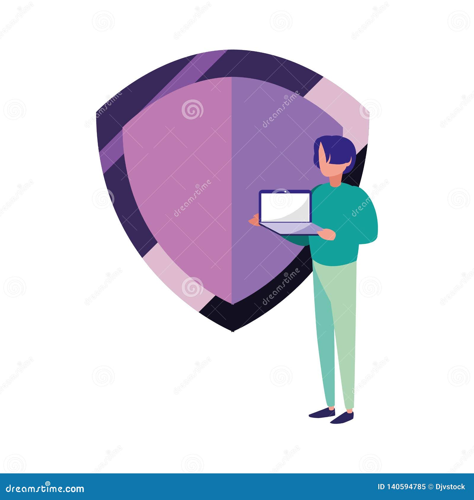 Man with Laptop Shield Protection Stock Vector - Illustration of safe ...