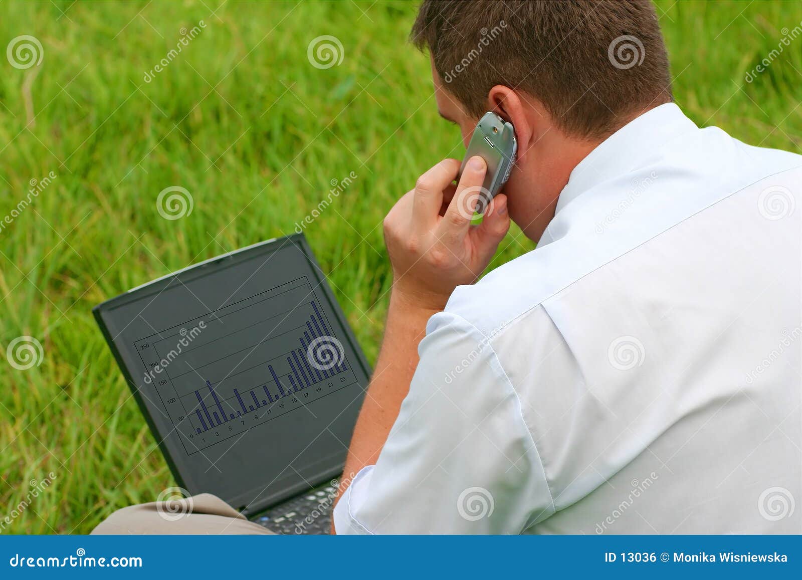 Man with Laptop Sitting in Grass Stock Photo - Image of relaxing ...