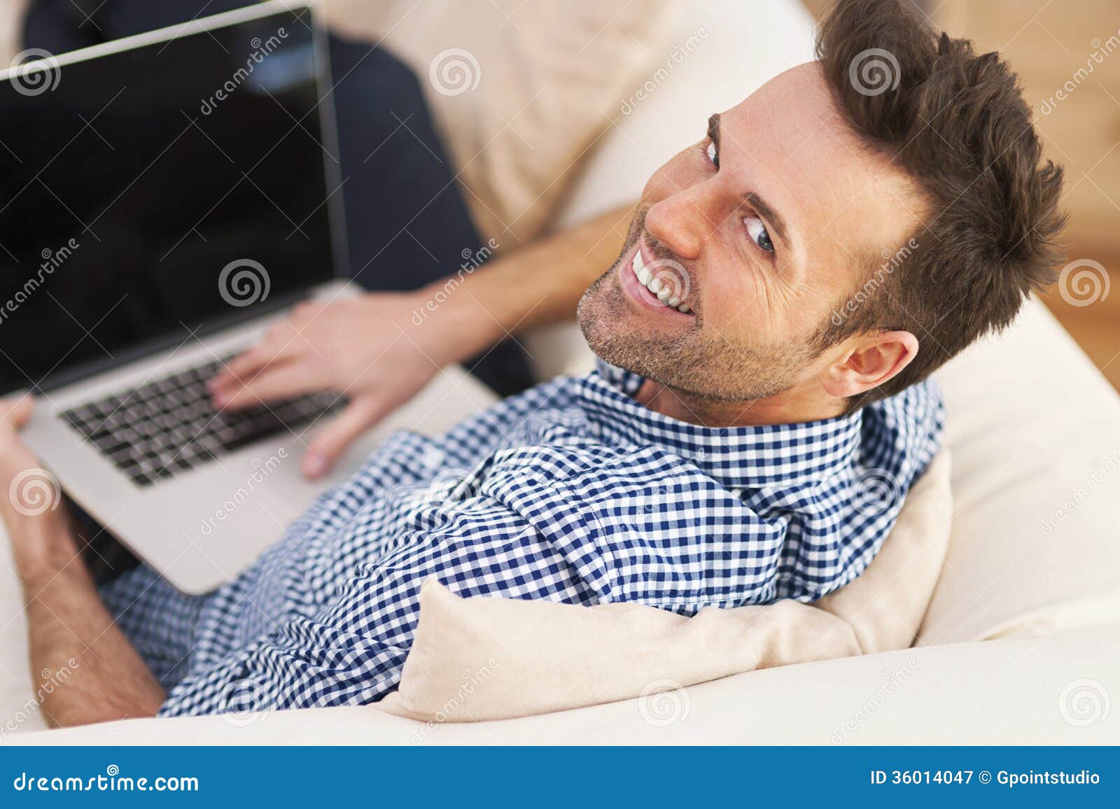 Man with laptop stock image. Image of touching, internet - 36014047