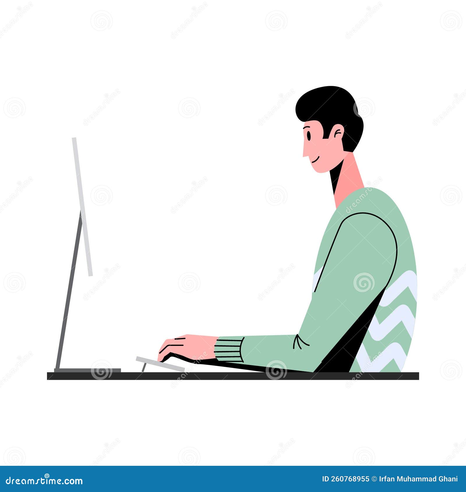 Man with Sweater Working on His Desktop Computer at the Office or Home ...