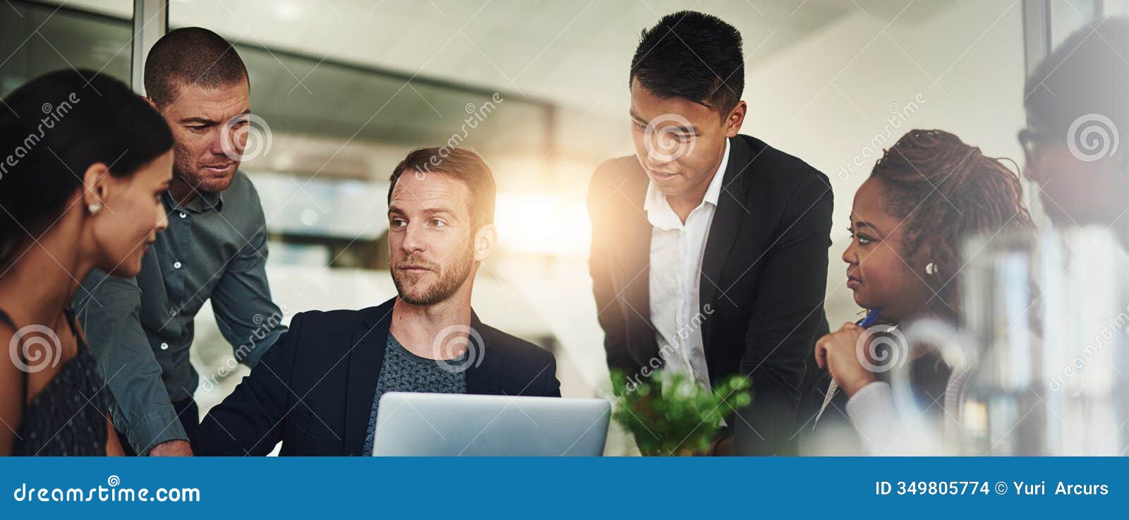 Man, Laptop and Team in Office with Discussion, Review and Strategy for ...