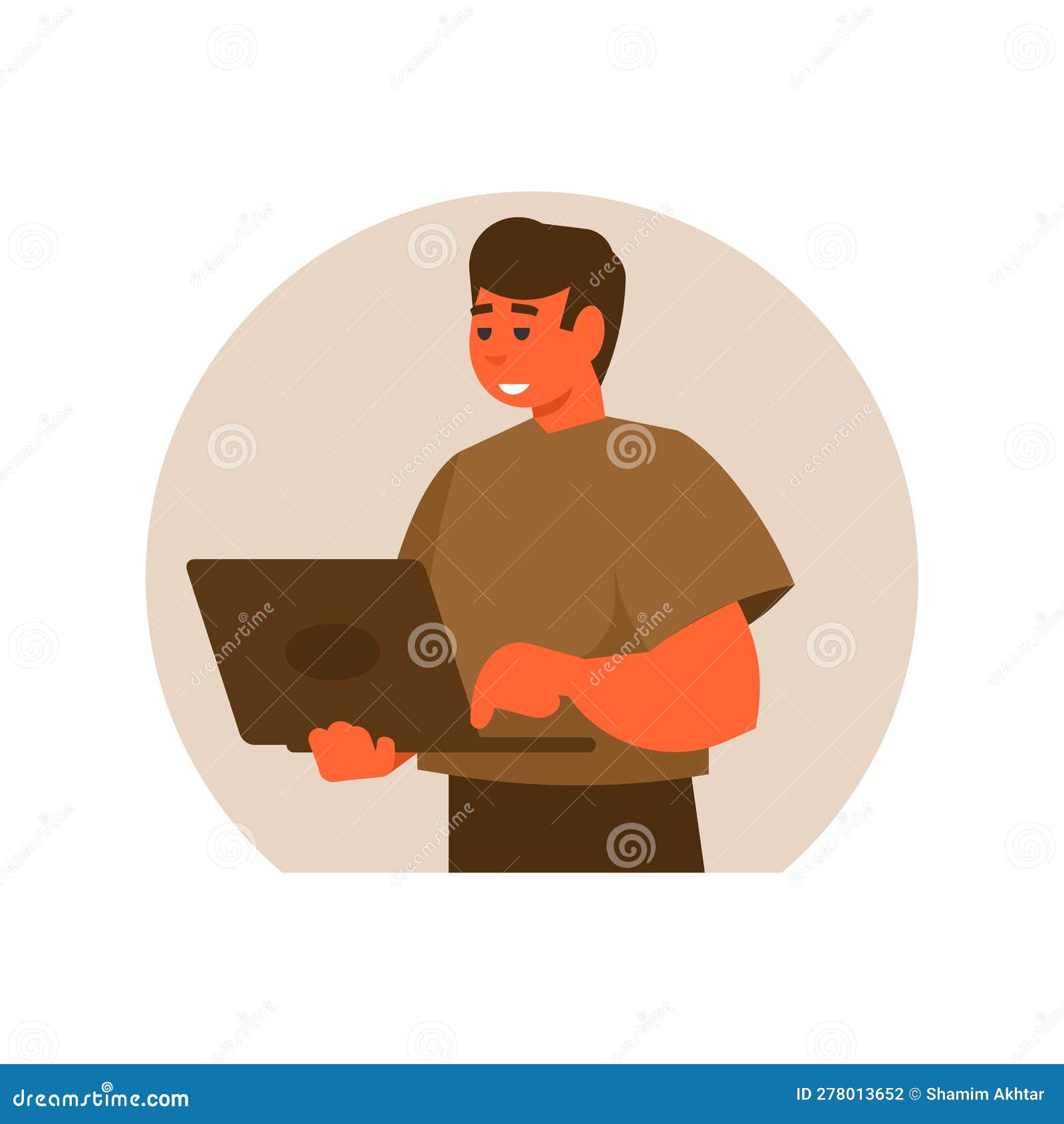 Man with a Laptop Vector Illustration in Flat Style Isolated on White ...