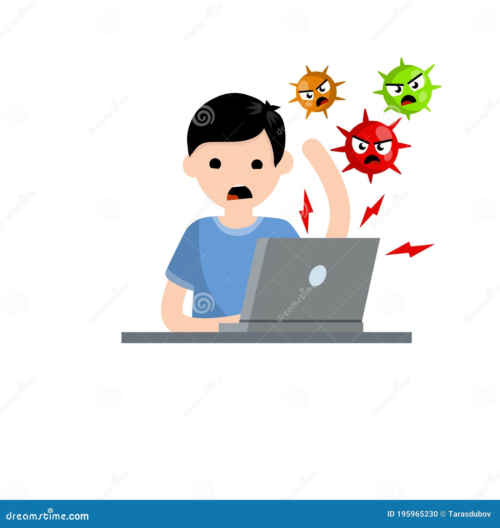 Man at Laptop with Virus. Problem with the Computer. Online Threat ...