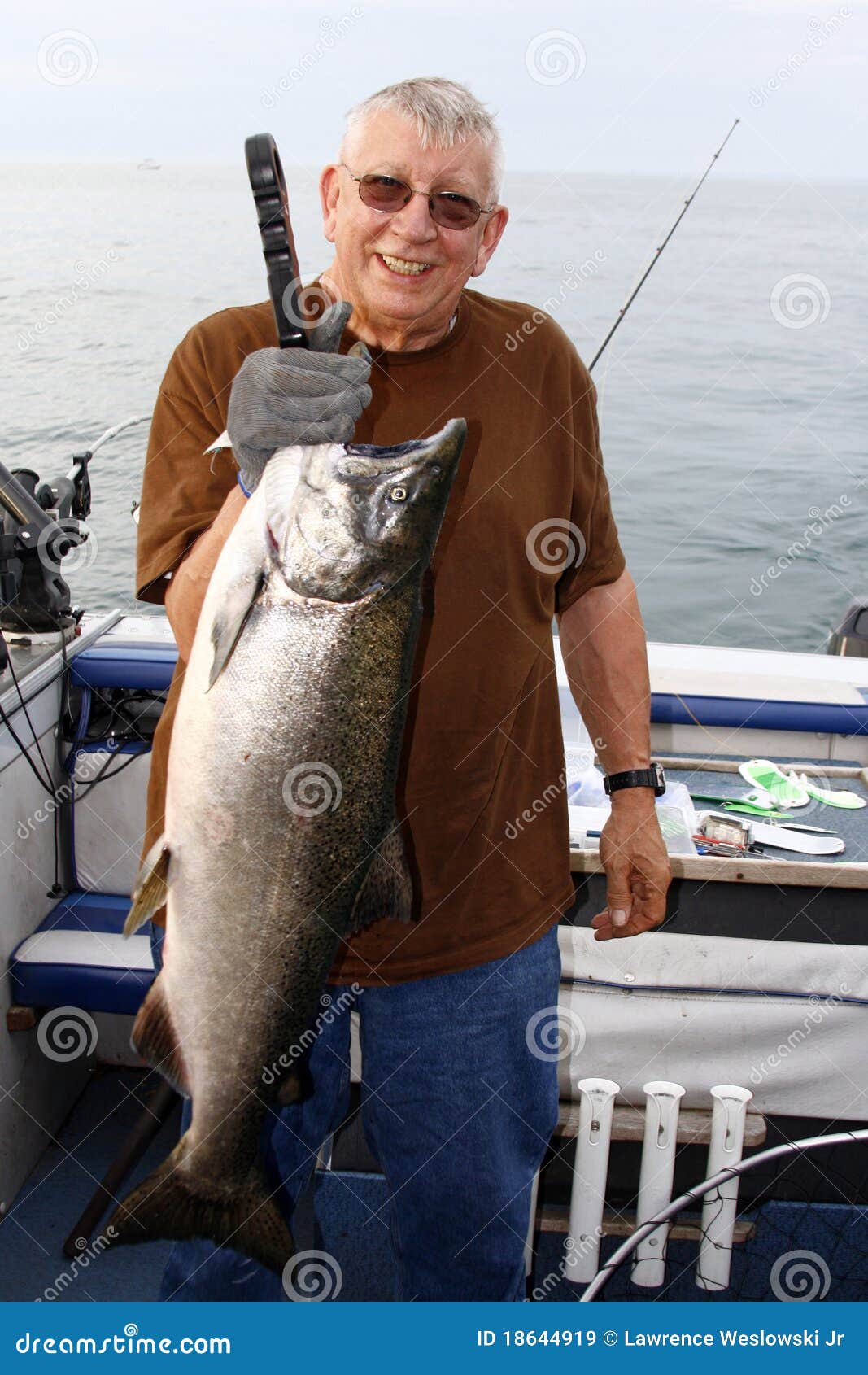 Man with Large Fish - King Salmon Stock Image - Image of catching ...