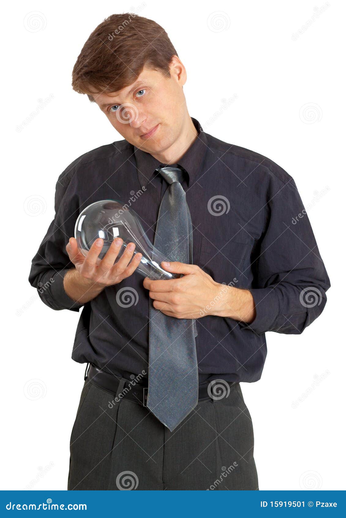 Man with large light bulb stock image. Image of idea - 15919501