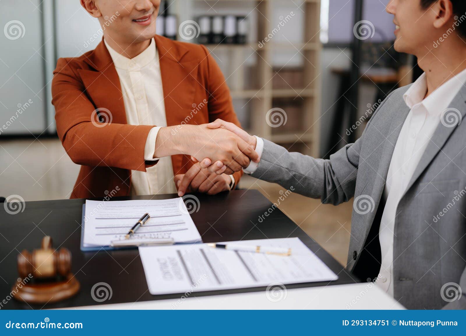Man Lawyer Hand and Women Client Shaking Hand Collaborate on Working ...
