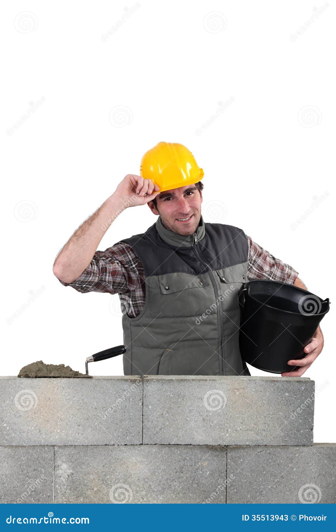 Man laying a block wall stock image. Image of level, bricklayer - 35513943