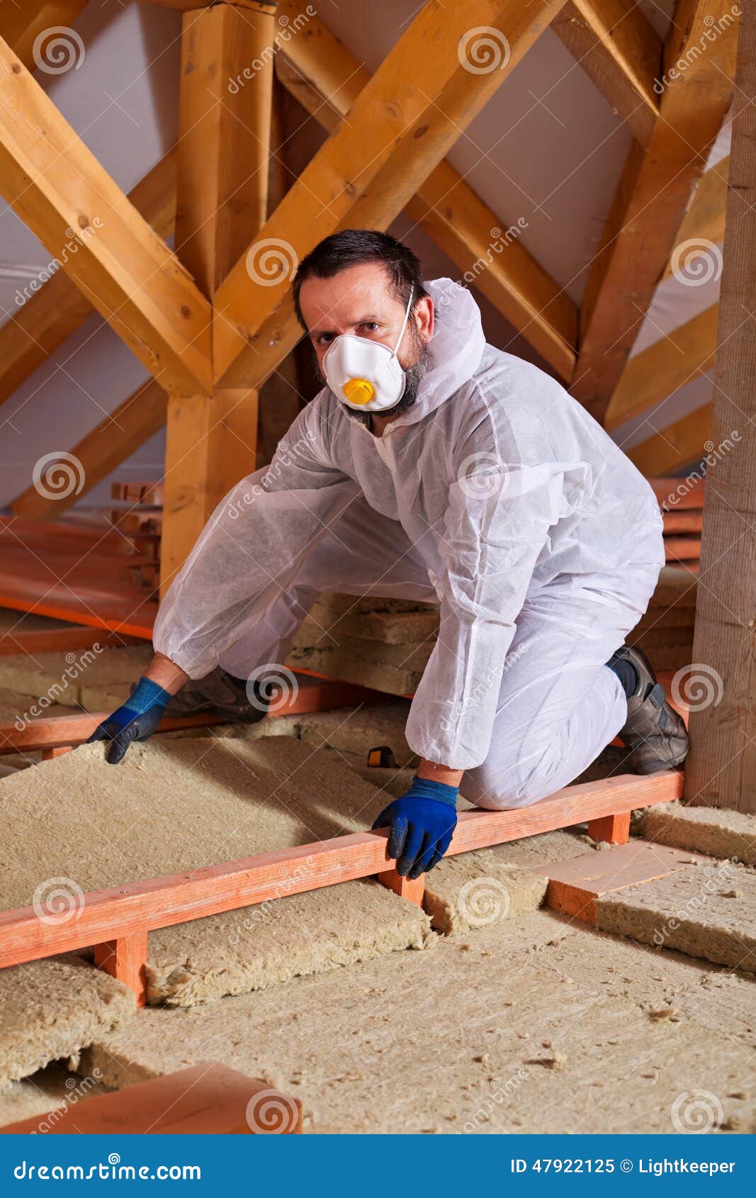 Man Laying Thermal Insulation Layer on Building Stock Image - Image of ...
