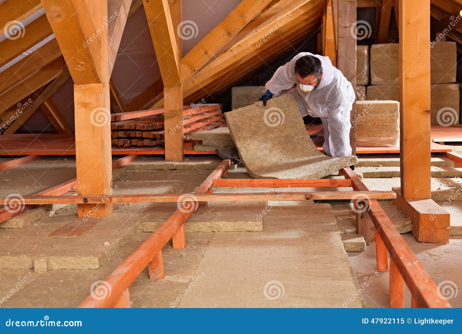 Man Laying Thermal Insulation Layer Stock Image - Image of material ...