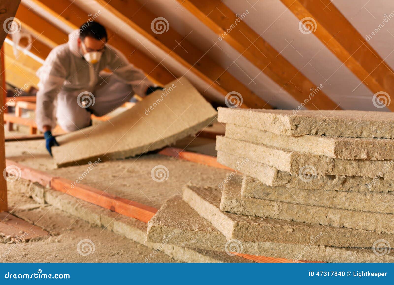 Man Laying Thermal Insulation Layer Under The Roof Royalty-Free Stock ...