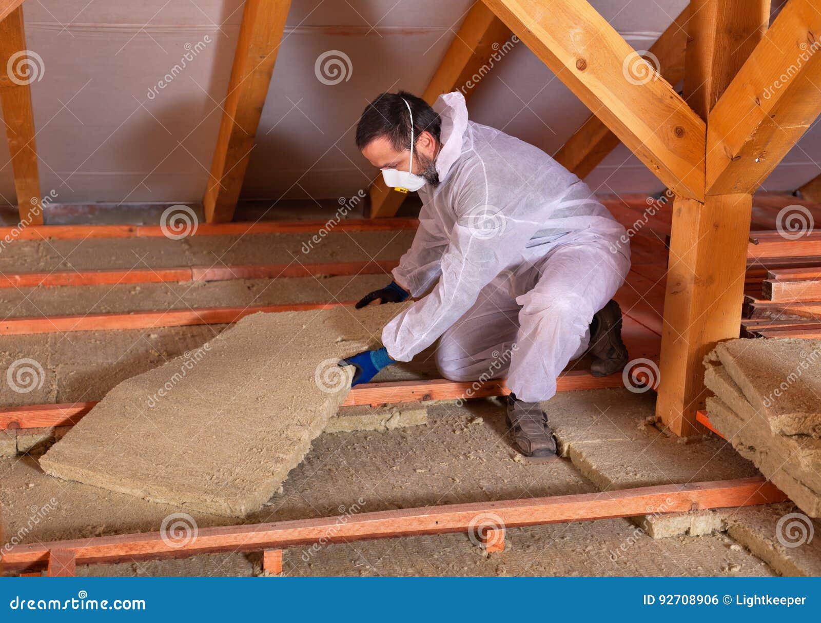 Man Laying Thermal Insulation Stock Photo - Image of handling, laying ...