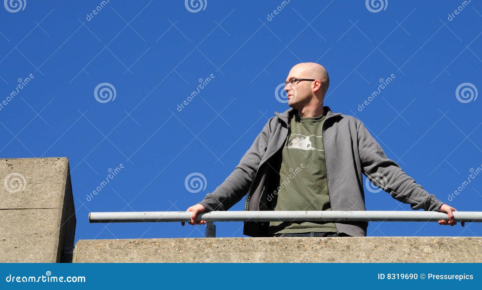 Man leaning on handrail stock photo. Image of stubble - 8319690
